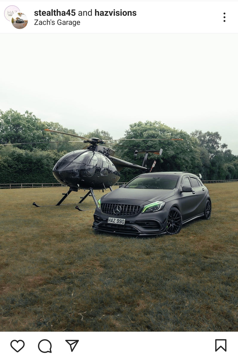 Matte black Mercedes AMG A45 with some 4D gel plates – PL8 LAB